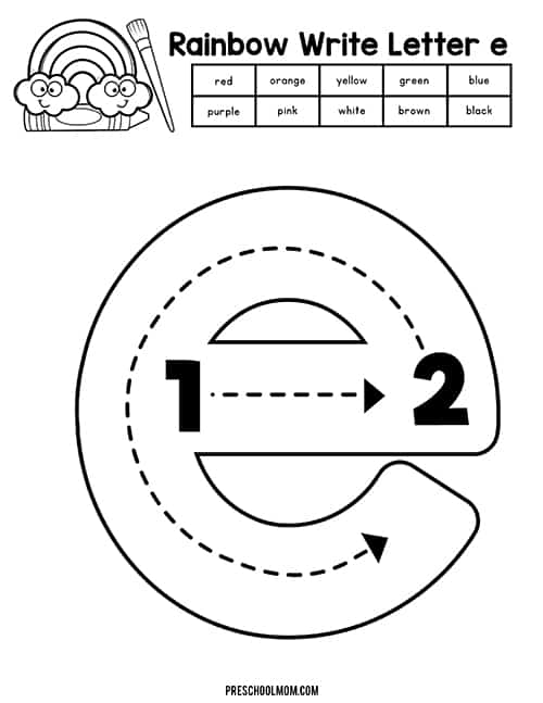 Lowercase E Tracing Worksheets